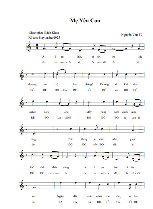 Mẹ Yêu Con - Sheet Nhạc Bách Khoa TPHCM